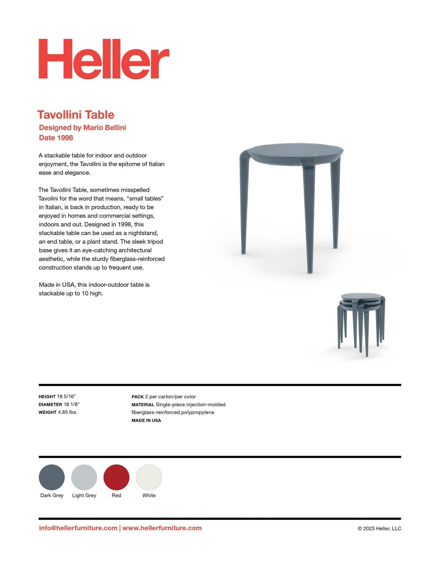 Tavollini Table by Mario Bellini - Stackable, Indoor-Outdoor, USA Made ...
